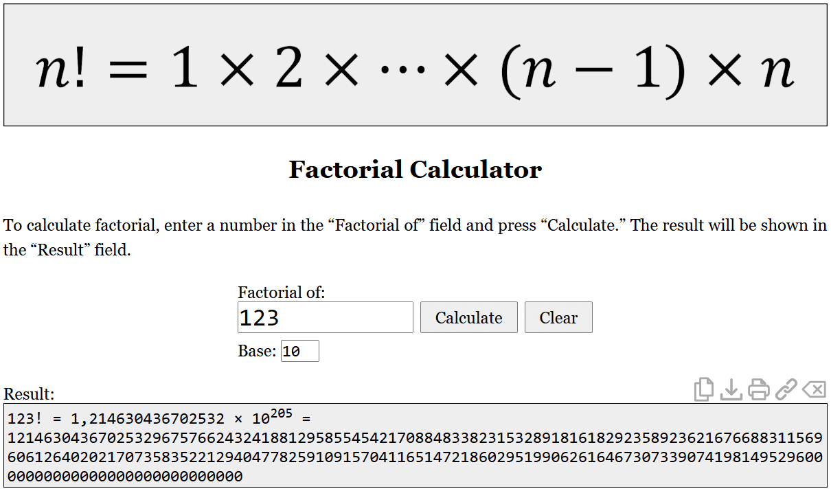 Factorial Calculator | Large Numbers | n!